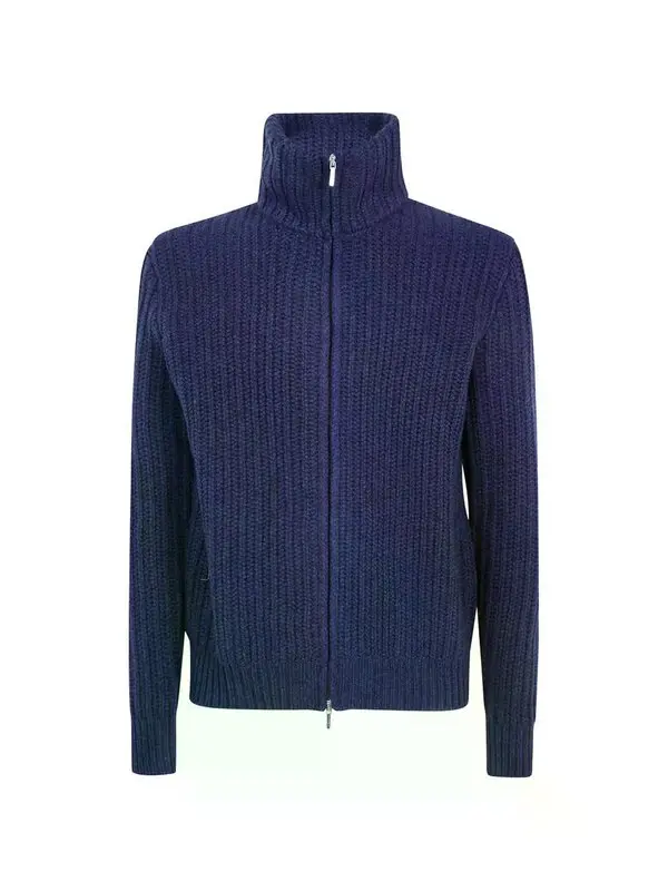 BARBA NAPOLI Ribbed-knit Zip-up Cardigan - Blue