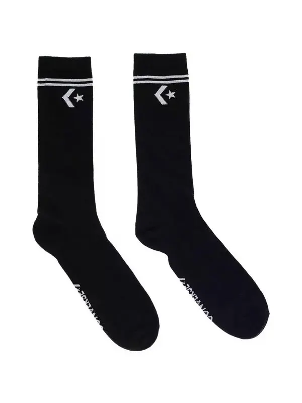 CONVERSE Logo-print Ribbed Socks - Black