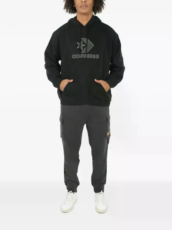 CONVERSE Logo-embroidered Loose-fit Hoodie - Black