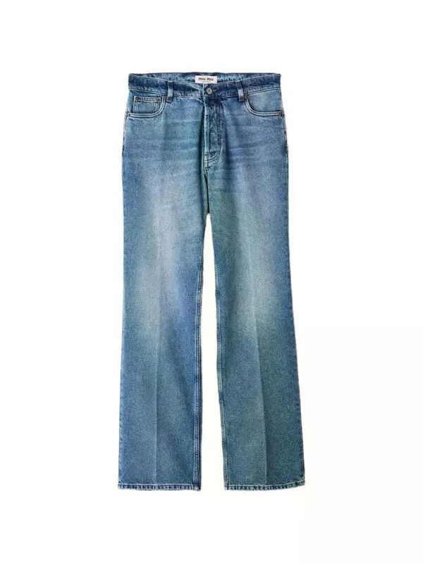 Miu Miu Washed Denim Boyfriend Jeans - Blue