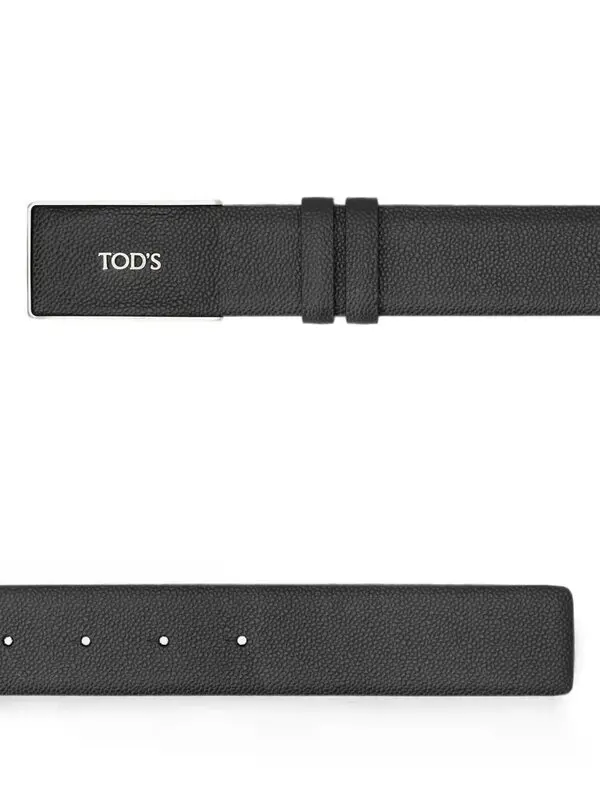 TOD'S Logo-plaque Grained Leather Belt - Black