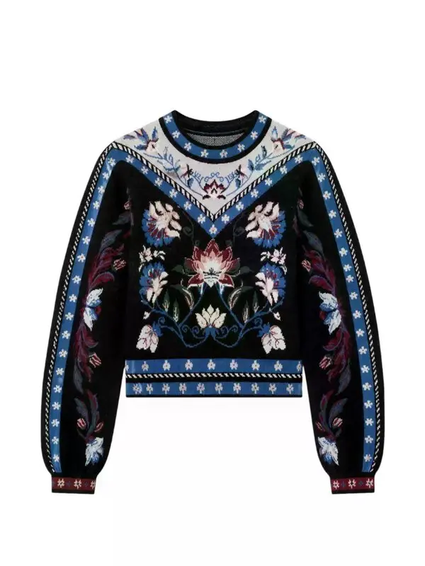 Farm Rio Floral-intarsia Sweater - Black