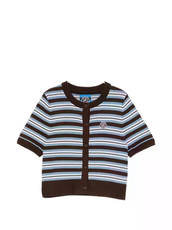 AGNES B. Striped Short-sleeve Top - Brown