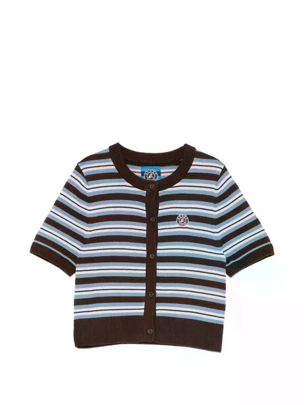 AGNES B. Striped Short-sleeve Top - Brown