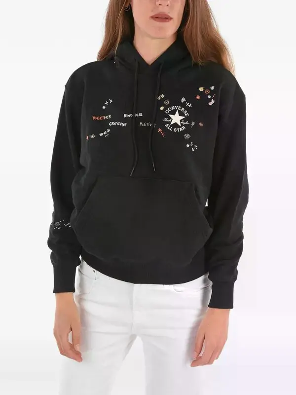 CONVERSE Logo-print Pouch-pocket Hoodie - Black