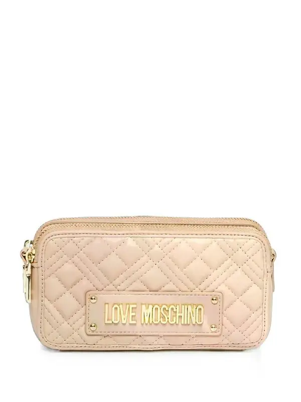Moschino Quilted Logo-plaque Clutch Bag - Pink