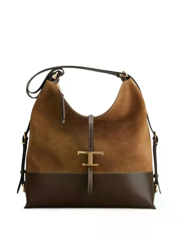 TOD'S T Timeless Shoulder Bag In Suede Medium - Brown