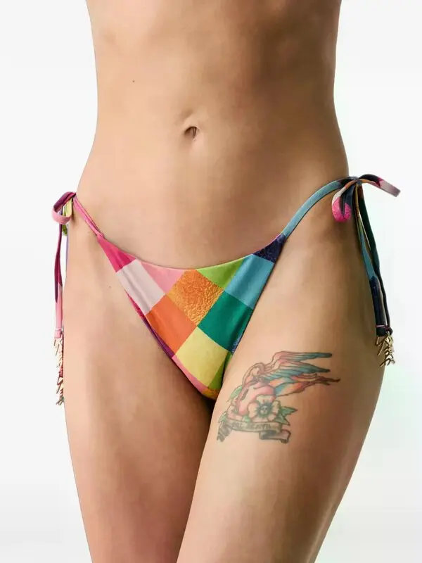 Kurt Geiger Check-print Side-tie Bikini Bottoms - Blue