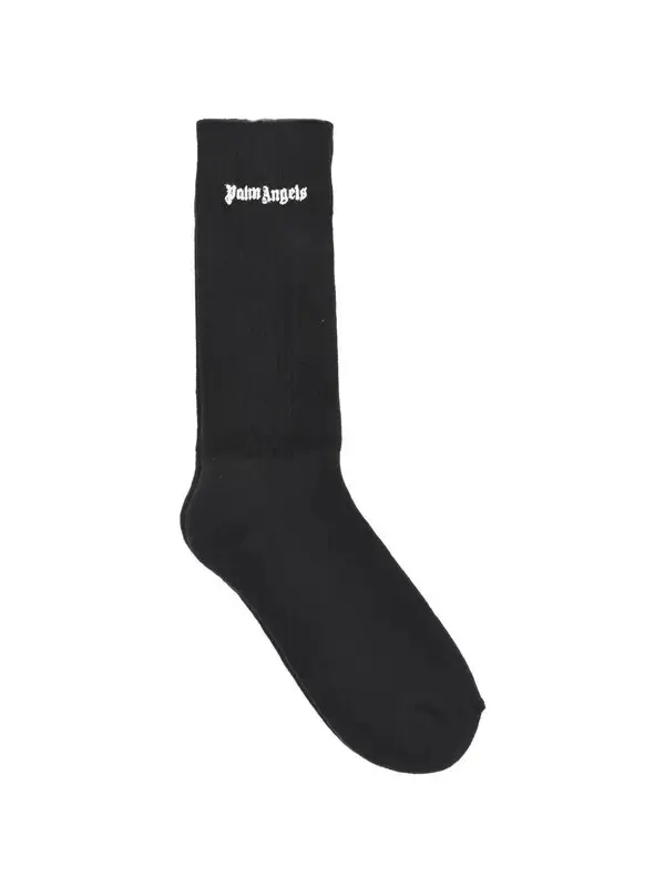 Palm Angels Logo Embroidered Ribbed Knit Socks - Black