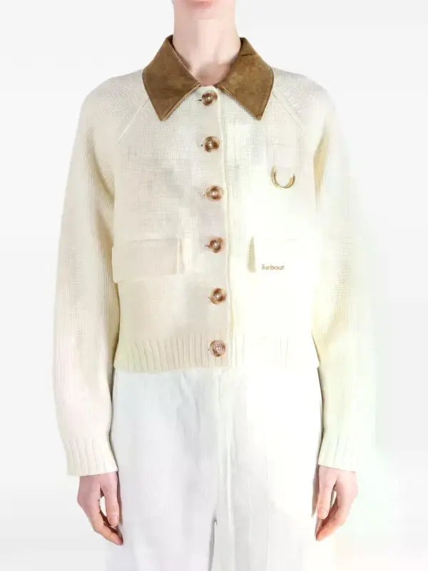 Barbour Alverstone Knitted Cardigan With Corduroy Collar - Neutrals