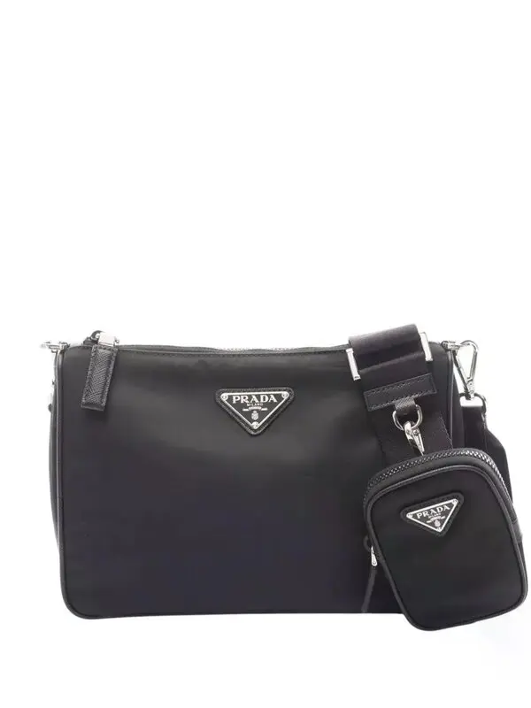 Prada 2013-2026 Saffiano Trimmed Re Nylon Zip Top Crossbody Bag - Black