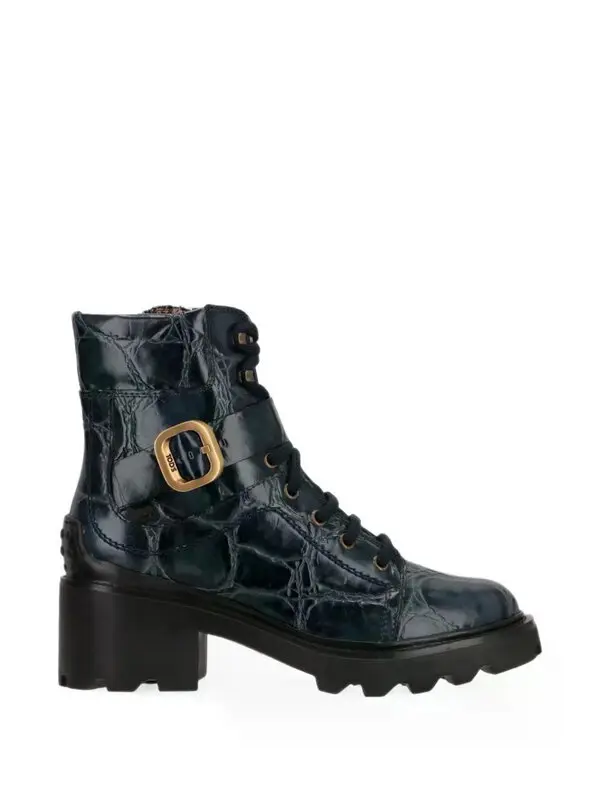 TOD'S Crocodile-effect Ankle Boots - Blue