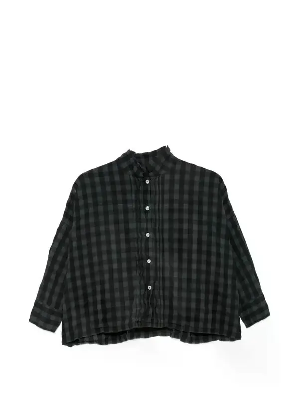 RICORRROBE Gingham-pattern Ruffled-detail Shirt - Black
