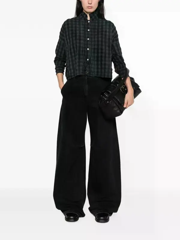RICORRROBE Gingham-pattern Ruffled-detail Shirt