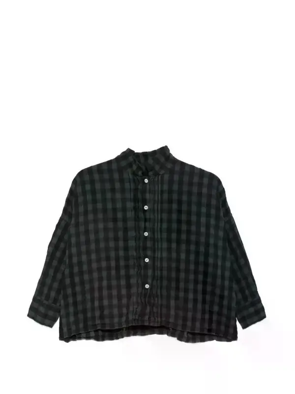 RICORRROBE Gingham Ruffled High Neck Shirt
