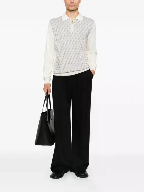 Stefano Ricci Geometric-pattern Long-sleeve Polo Shirt - Neutrals