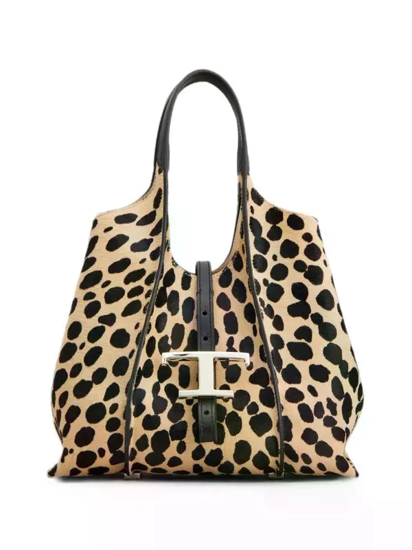 TOD'S T Timeless Shopping Bag In Pony Effect Leather Mini - Neutrals