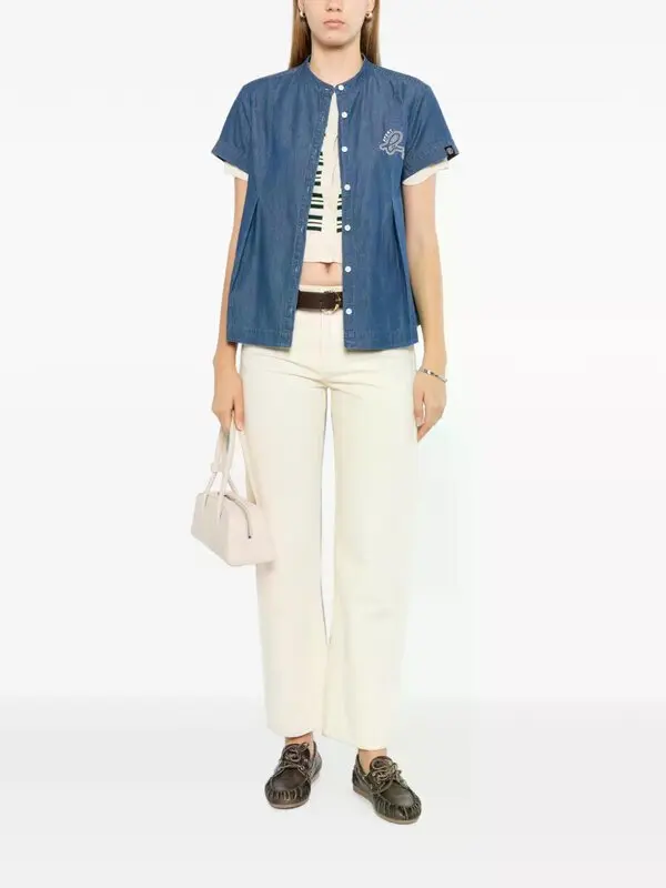 AGNES B. Logo-embroidered Short-sleeve Shirt - Blue