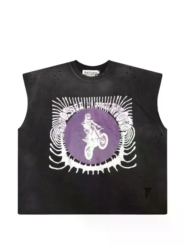 SATOSHI NAKAMOTO Distressed Logo-print Vest - Black