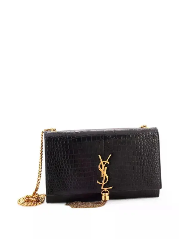 Saint Laurent Classic Monogram Tassel Crocodile Embossed Leather Medium Crossbody Bag