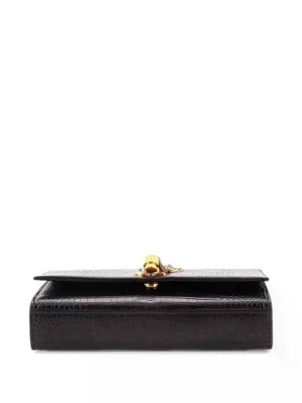 Saint Laurent Monogram Tassel Crocodile Embossed Leather Medium Crossbody Bag