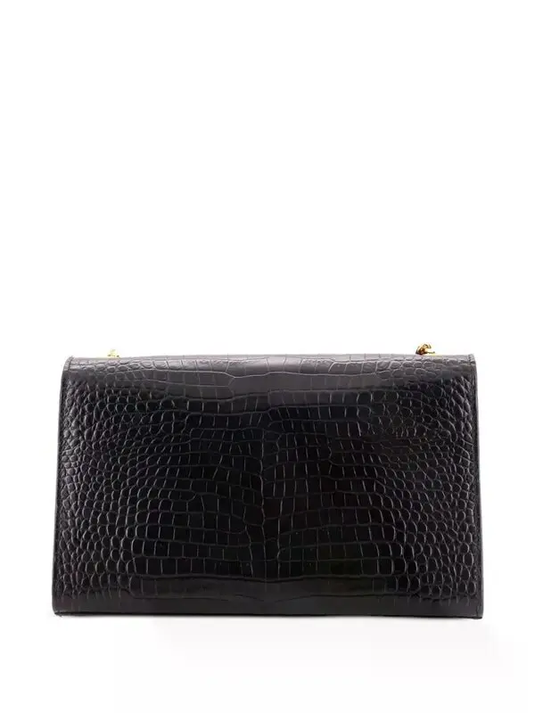 Saint Laurent Monogram Tassel Crocodile Embossed Leather Medium Crossbody Bag - Black