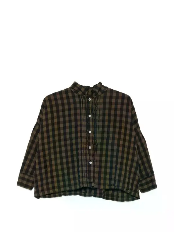RICORRROBE Gingham-check Ruffled-detail Shirt - Brown
