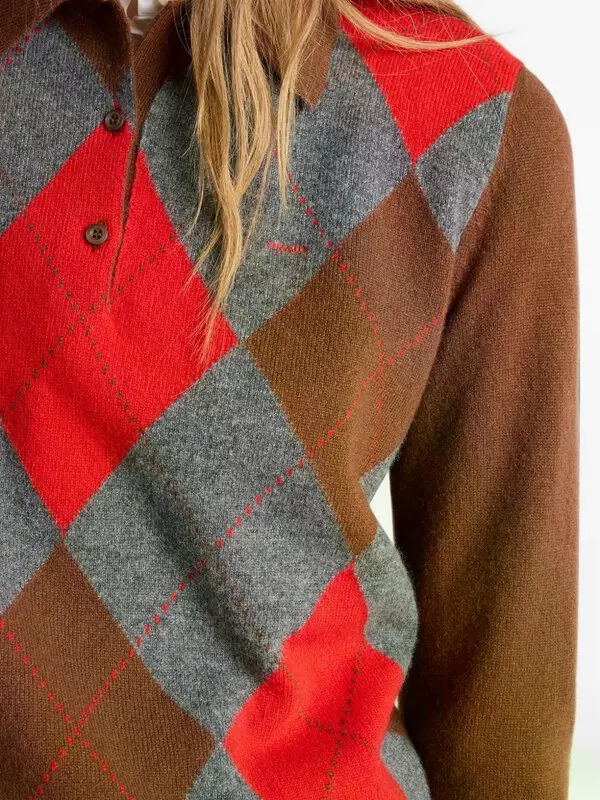 Prada Argyle Cashmere Polo Sweater