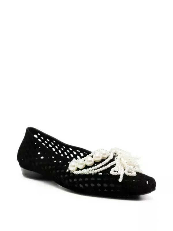 HEAVENLY JELLY Drift Pearl-embellished Cut-out Ballet Flats - Black