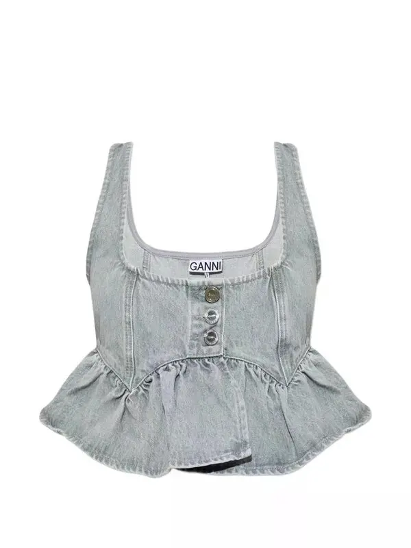 GANNI Ruffled Peplum Blouse - Grey