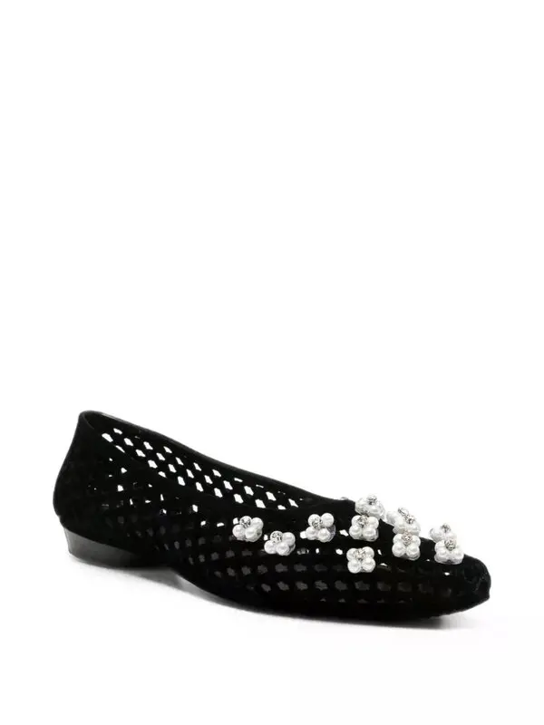 HEAVENLY JELLY Lustre Floral-embellished Perforated Ballet Flats