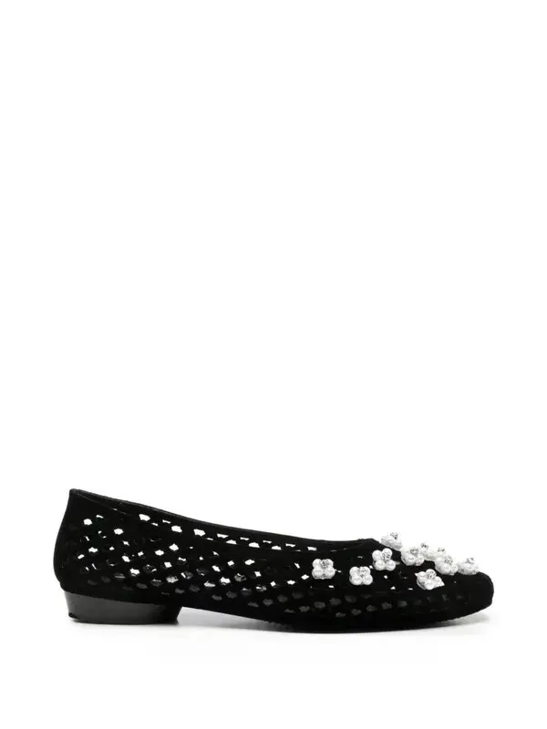 HEAVENLY JELLY Floral-embellished Perforated Ballet Flats