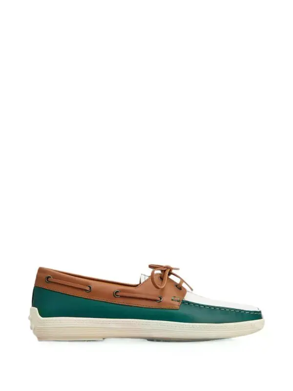 TOD'S Leather Boat Shoes With Embossed Detailing - Green