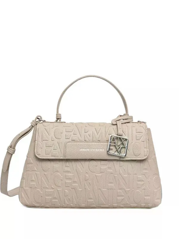 Armani Exchange Embossed Logo Top Handle Handbag With Adjustable Strap - Neutrals