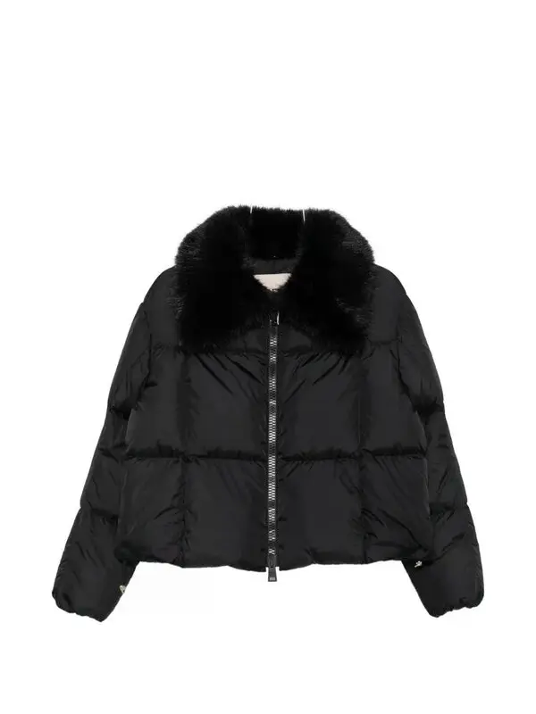 Herno Zip-up Puffer Jacket With Fur Collar - Black