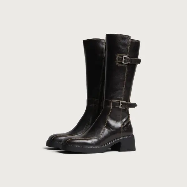 MIISTA Jarmila Knee-high Buckled Leather Boots