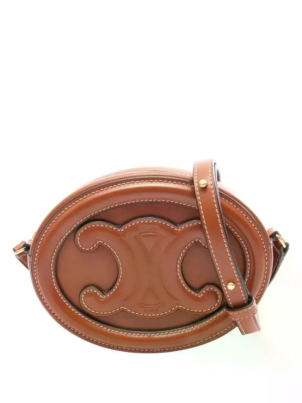 Celine 2020-2026 Small Calfskin Cuir Triomphe Oval Crossbody Bag - Brown