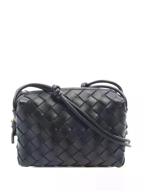 Bottega Veneta 2012-2026 Mini Lambskin Intrecciato Loop Camera Bag Crossbody Bag - Black