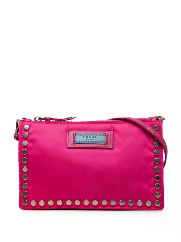 Prada Tessuto Studded Etiquette Shoulder Bag