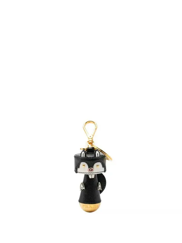 Prada 2010-2026 Saffiano Robot Beaver Bag Charm And Key Chain - Black