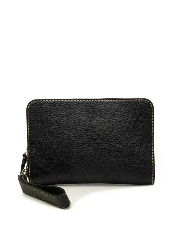 Fendi 2000-2015 Cuoio Romano Selleria Zip Around Wristlet Pouch - Black