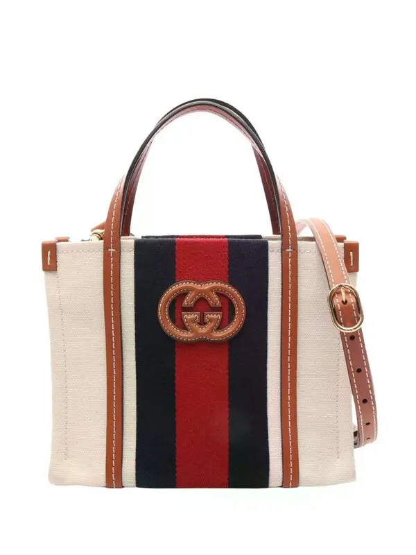 Gucci 2016-2026 Mini Canvas Interlocking G Web Tote Satchel - Neutrals
