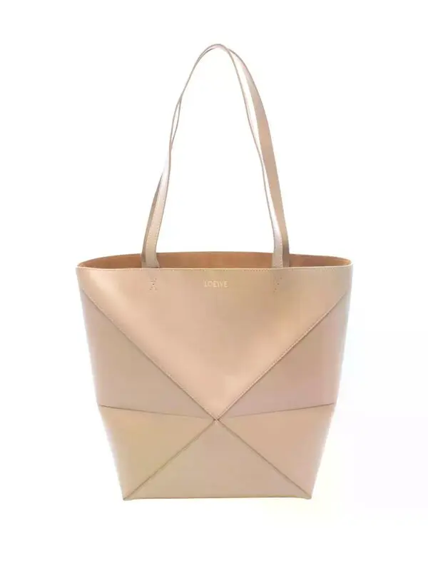 Loewe 2020-2026 Medium Shiny Calfskin Puzzle Fold Tote Bag - Neutrals