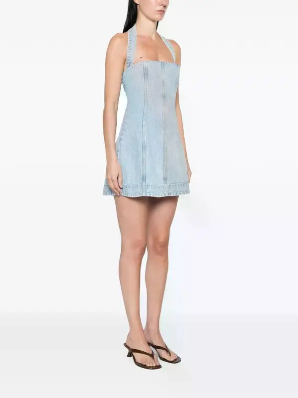 Retrofete Halterneck Denim Mini Dress - Blue