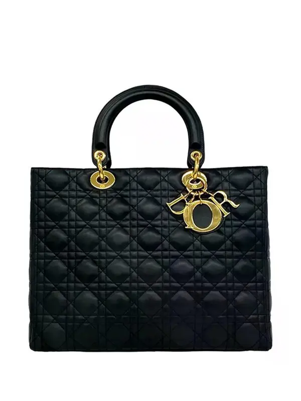 Dior 1990-2000 Large Lambskin Cannage Lady Satchel - Black