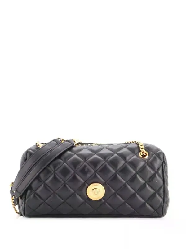 Versace Medusa Chain Zip Shoulder Bag Quilted Leather Crossbody Bag - Black