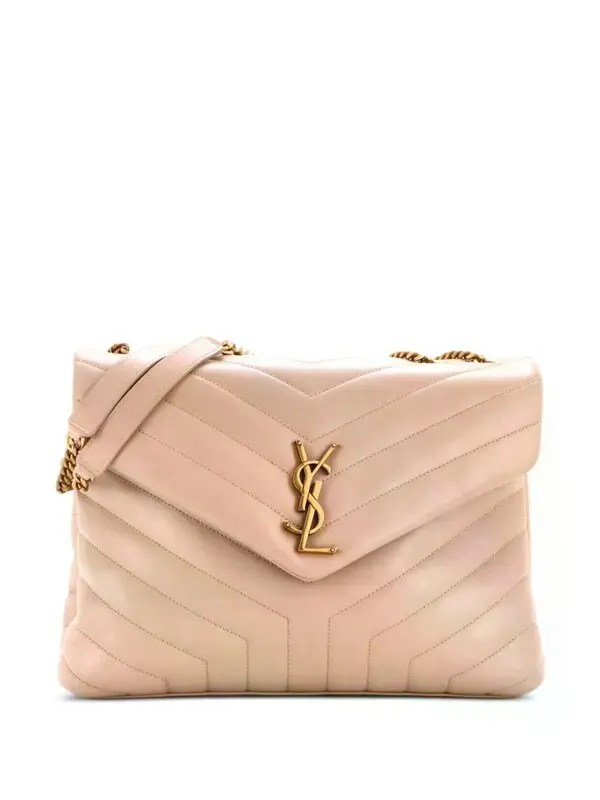 Saint Laurent Loulou Matelassé Chevron Leather Medium Shoulder Bag - Neutrals