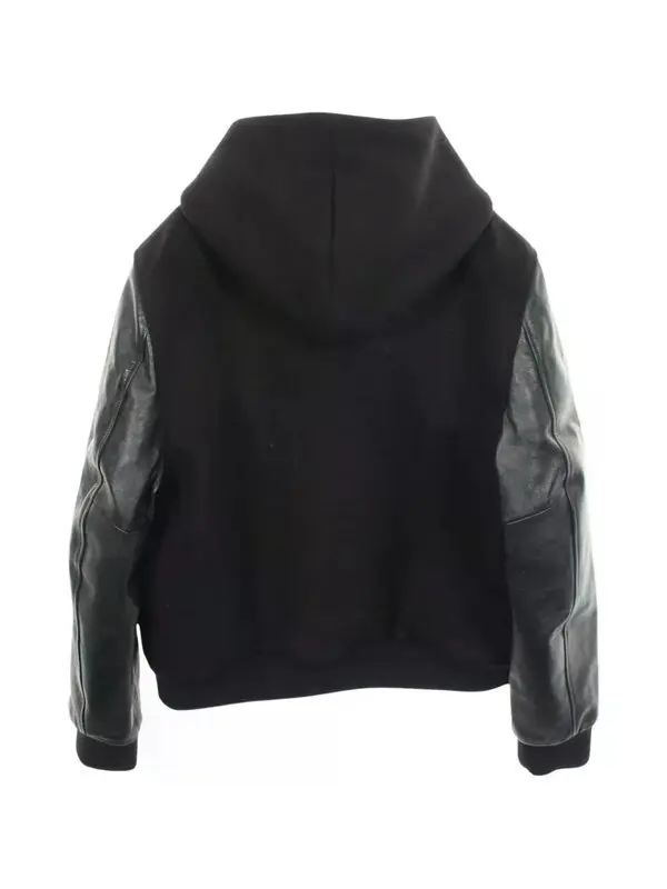Celine Wool And Leather Hooded Jacket With Appliqué Logo - Black