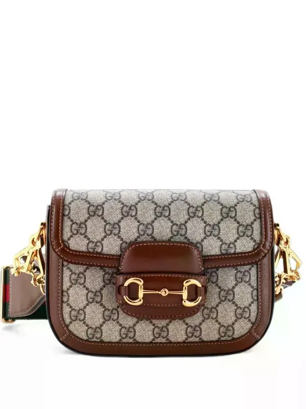 Gucci Horsebit 1955 Shoulder Bag Gg Coated Canvas With Leather Mini Crossbody Bag - Brown