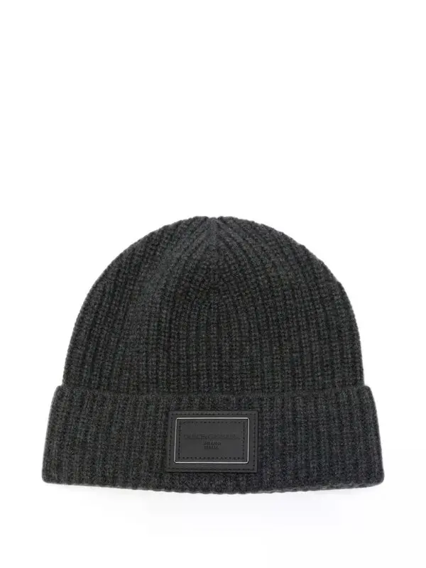 Dolce & Gabbana Logo-patch Ribbed-knit Beanie Hat - Grey